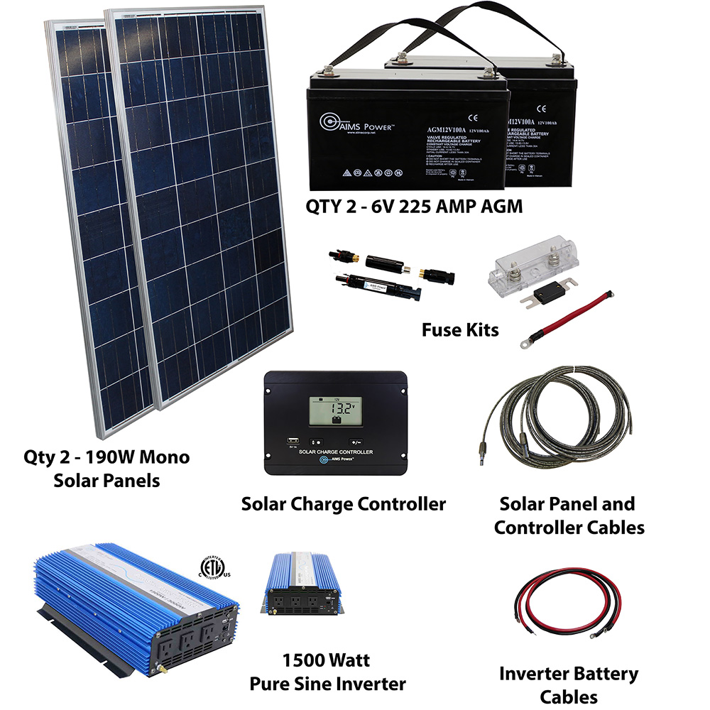 Solar Kit 380 W Solar | 1500 W Pure Sine Inverter | 225 A Batteries ...