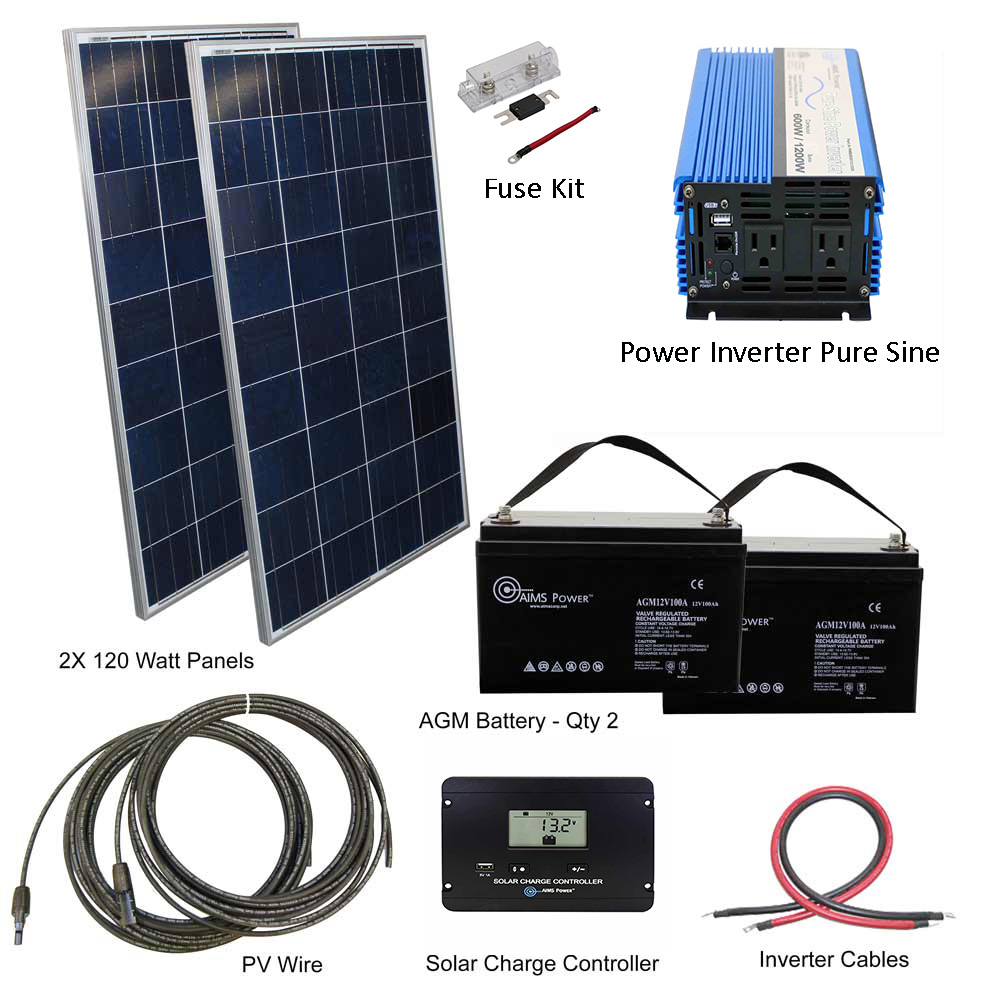 Solar Kit 240 W Solar | 600 W Pure Sine Inverter | 200 A Batteries ...